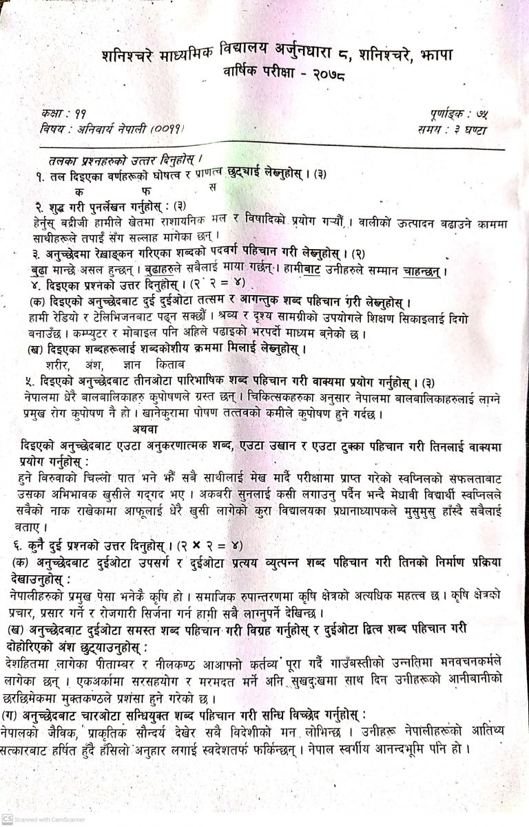 NEB Class 11 Compulsory Nepali Final Exam Question 2078 Shrawan Your NEB Class 11 Compulsory Nepali Final Exam Question 2078 Shrawan Your