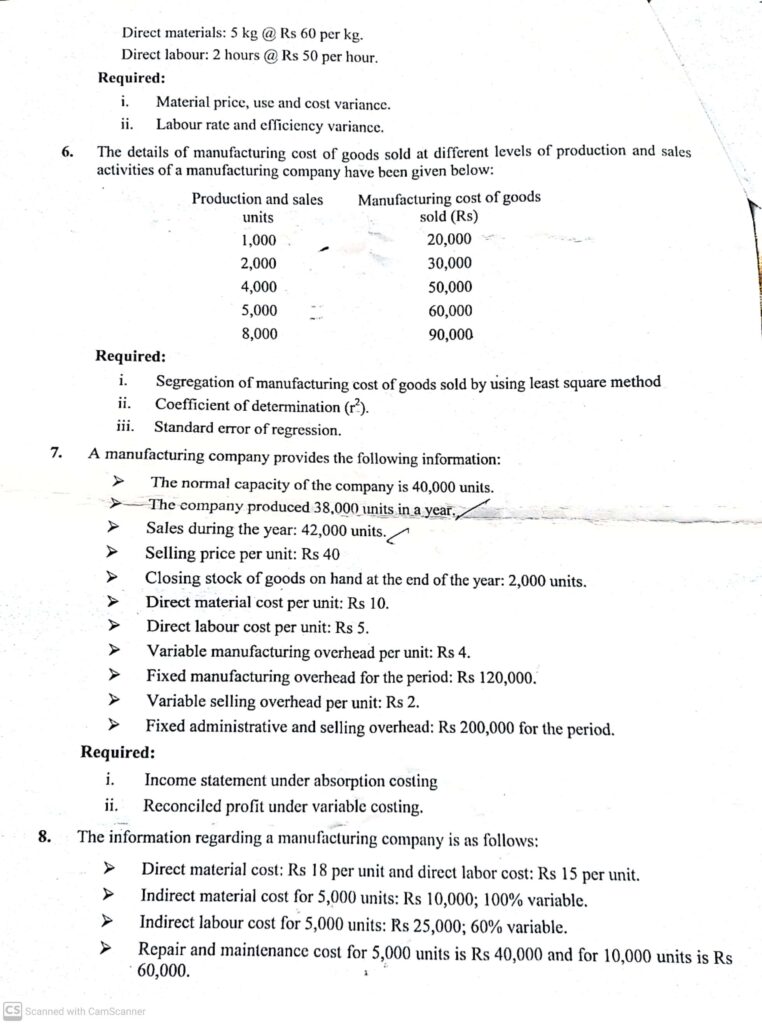 Management Accountancy/Account: Mbs Second Semester TU Exam Paper ...